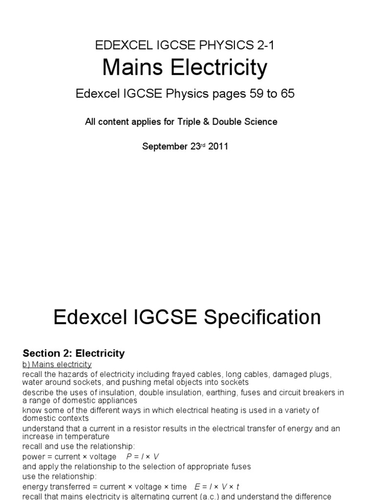 Edexcel Igcse Electricity Circuits Pdf Kilowatt Hour Electrical Connector