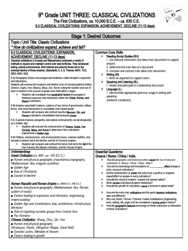 9 Grade Unit Three: Classical Civilizations: Stage 1: Desired Outcomes ...
