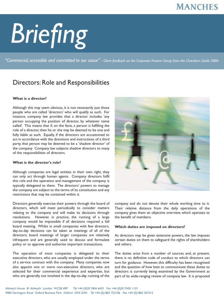 Director Roles and Responsibilities Guide | PDF | Board Of Directors ...