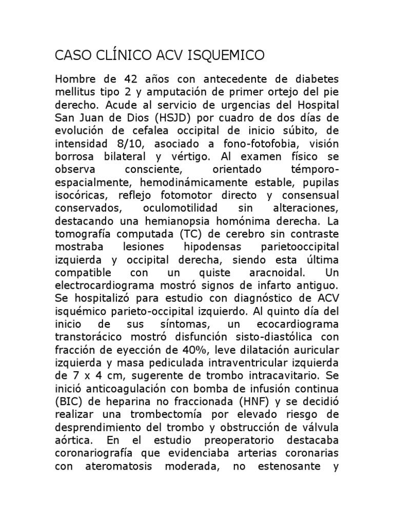 Caso Clínico Acv Isquemico | PDF