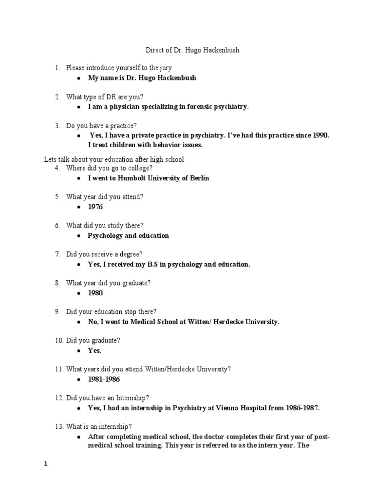 Expert Direct Examination Sample | PDF | Psychiatry | Schizophrenia