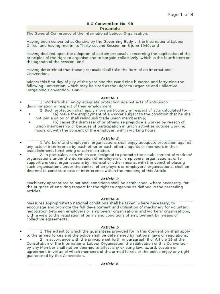 ILO Convention No. 98 | PDF | International Labour Organization ...