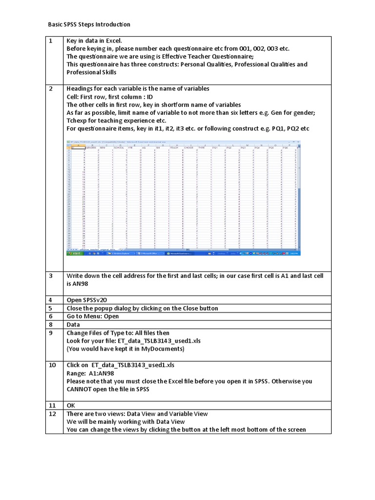 Basic SPSS Steps Intro1 | PDF | Spss | Microsoft Excel
