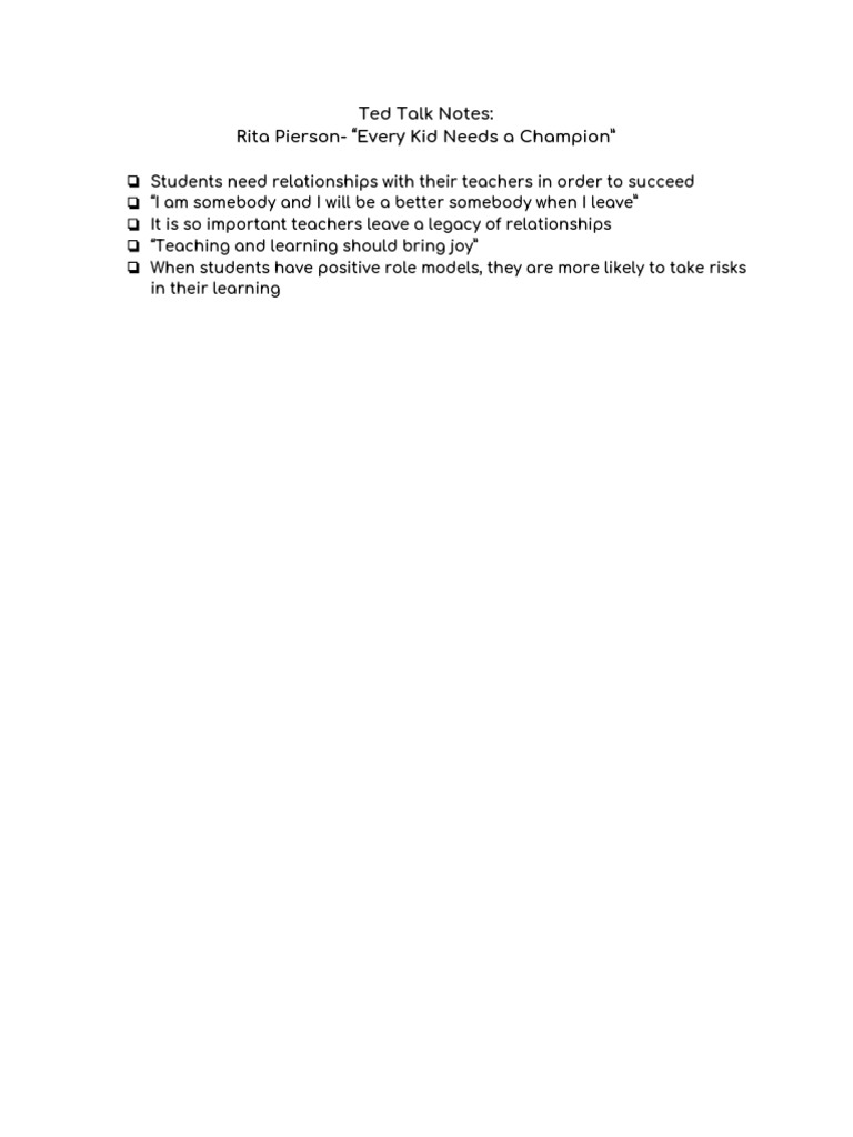 Rita Pierson Ted Talk Notes | PDF