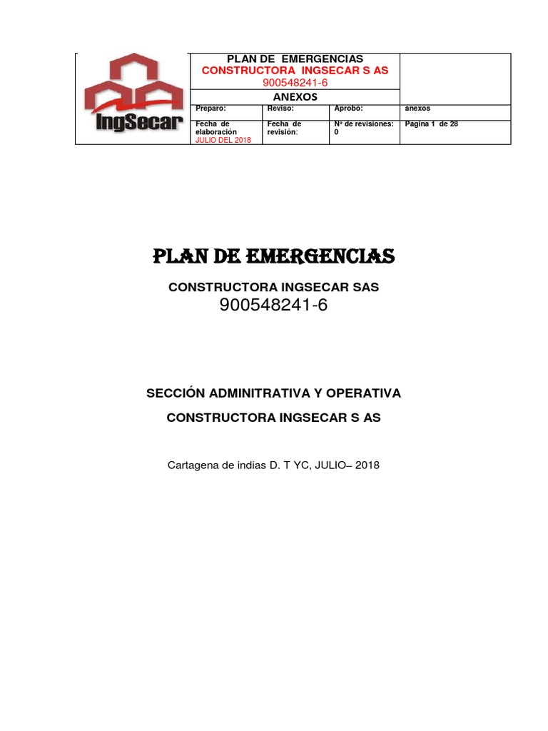 Plan de Emergencia Constructora Ingsecar Sas PDF | PDF | Primeros auxilios | Bombero