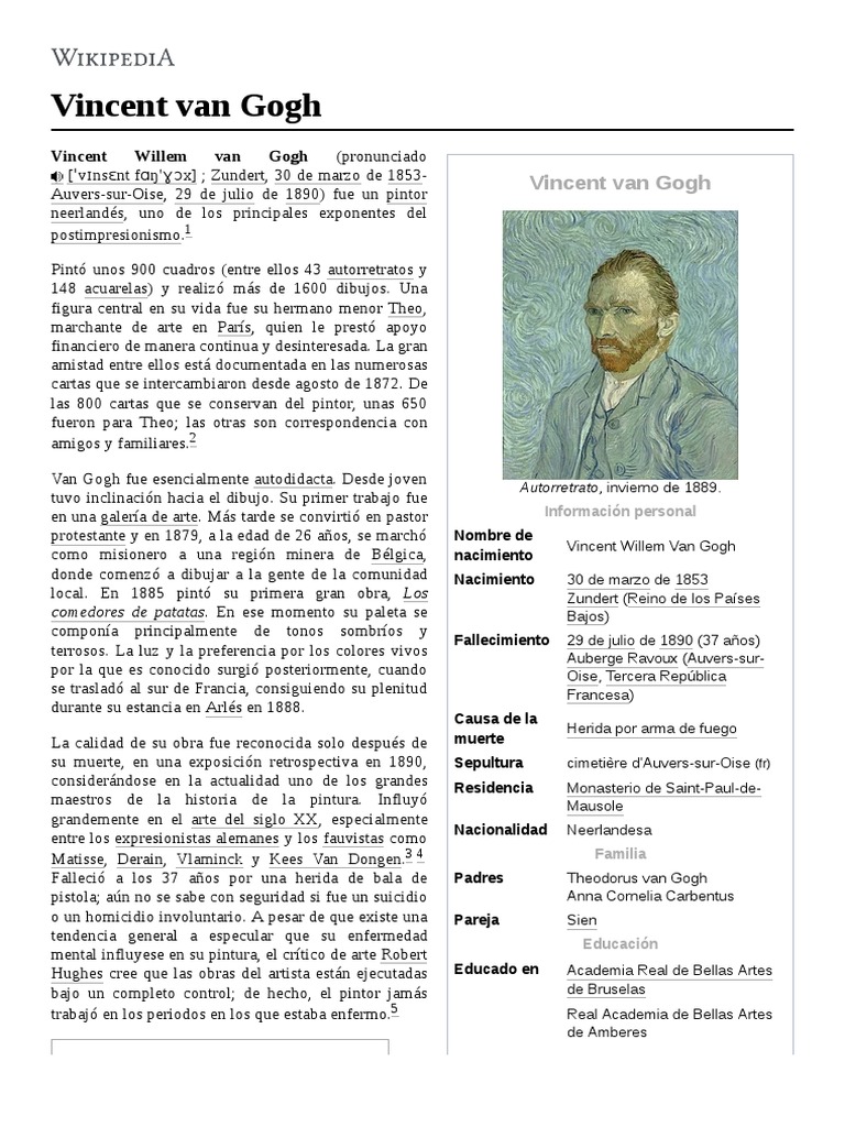 Biografia de Vincent Van Gogh | PDF | Vincent Van Gogh | Paul Gauguin