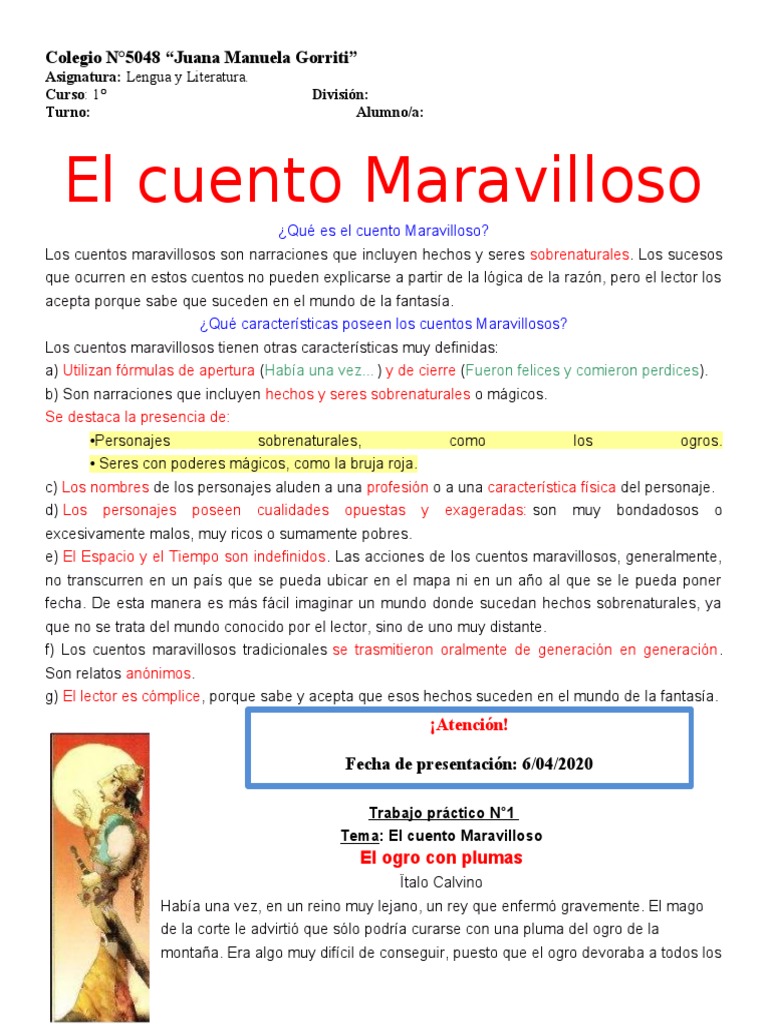 1°año, TP 1 y 2 Cuento Maravilloso | PDF | Narración | Narrativa 1°año, TP 1 y 2 Cuento Maravilloso | PDF | Narración | Narrativa