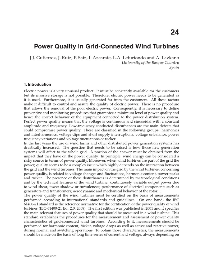 InTech-Power Quality in Grid Connected Wind Turbines PDF | PDF | Low ...