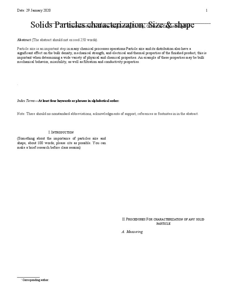 Solid Particles Characterization (Size, Shape) - Template | PDF ...
