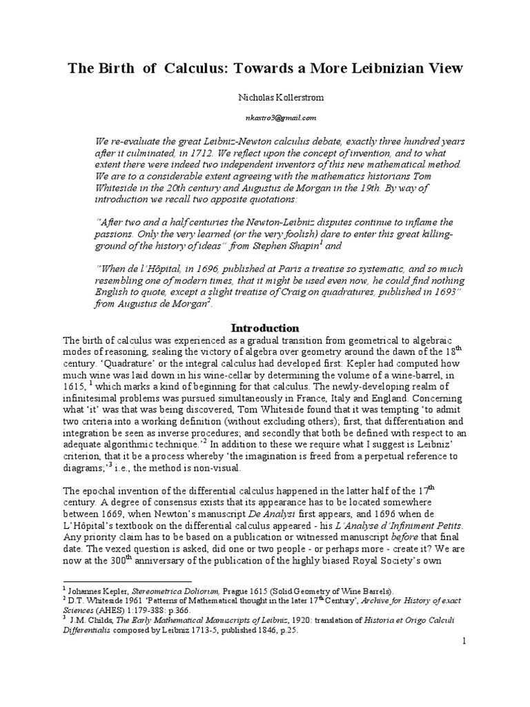 Calculus Newton Vs Leibniz | PDF | Calculus | Isaac Newton