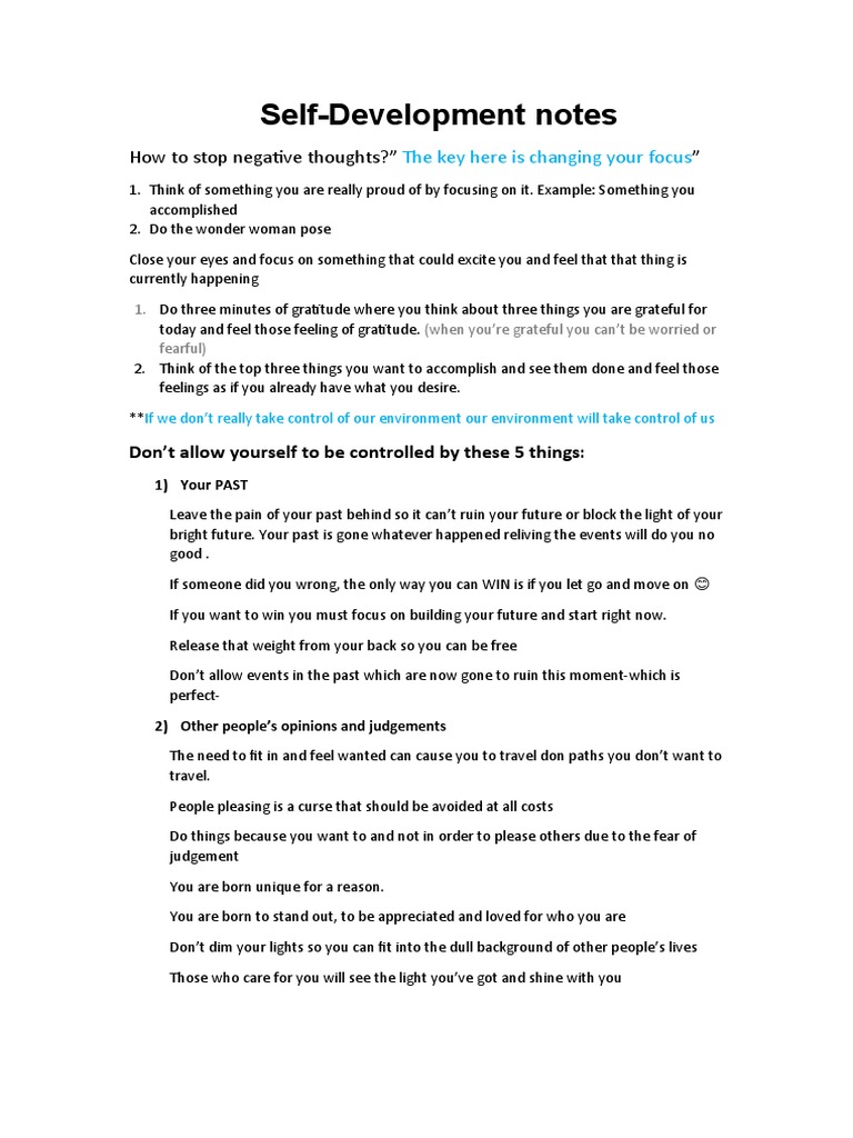 Self-Development Notes: How To Stop Negative Thoughts?" " | PDF ...