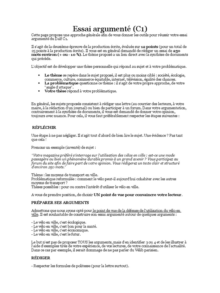 Guide de l'essai argumenté C1 | PDF | Science | Science et technologie