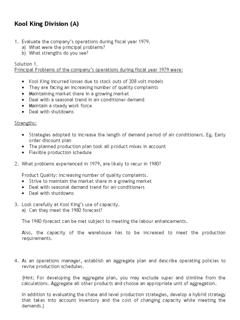 Kool King Division (A) | PDF | Overtime | Operations Management