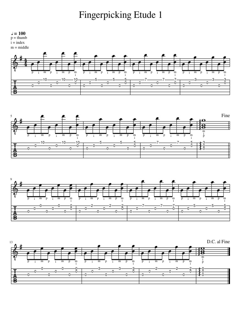 Fingerpicking Etude 1: P Thumb I Index M Middle | PDF