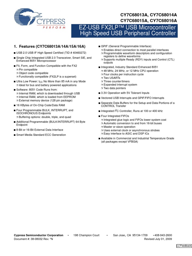 EZ-USB FX2LP™ USB Microcontroller High Speed USB Peripheral Controller | PDF | Usb | Random ...