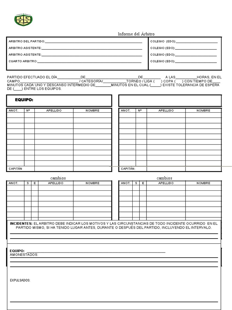 Hoja de Futbol Cedula. | PDF | Árbitro | Asociación de Futbol