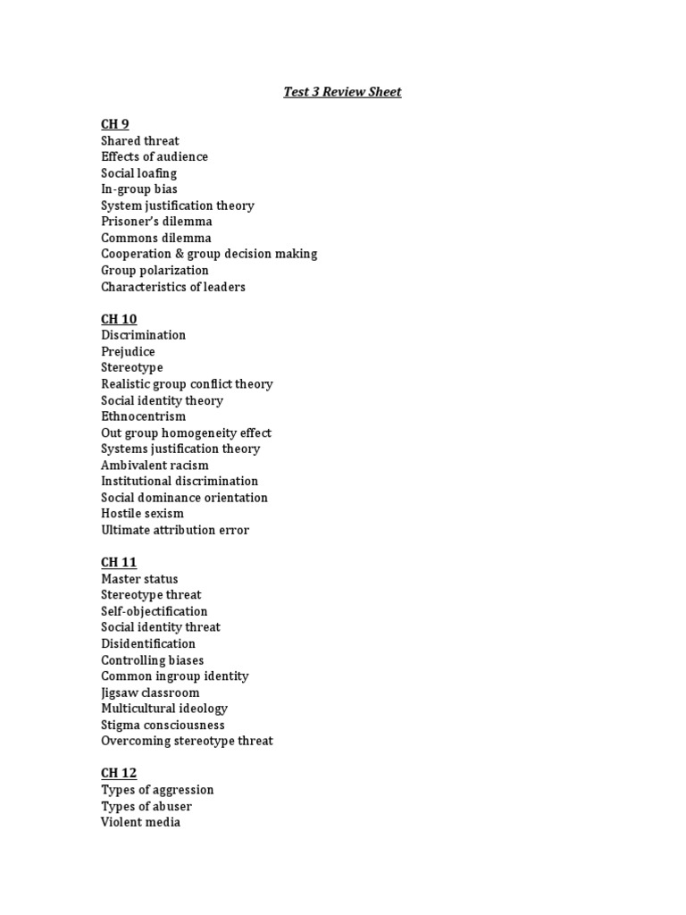 Exam 3 Review Sheet | PDF