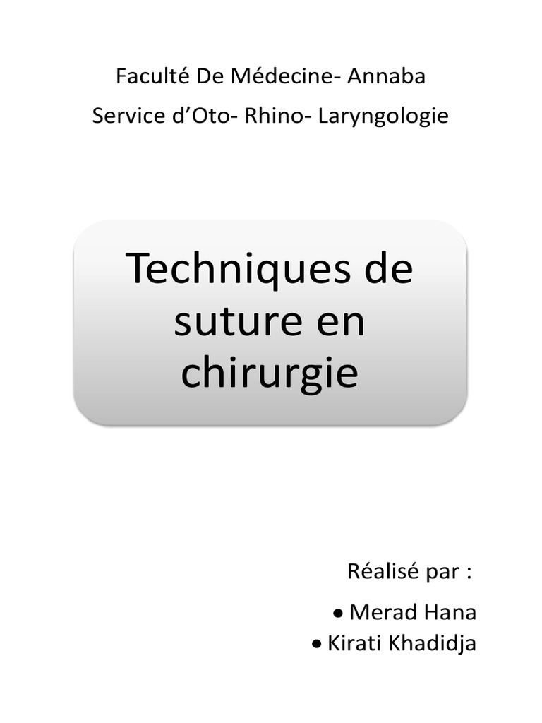 Techniques de Suture en Chirurgie . | PDF | Suture (médecine) | Médecine