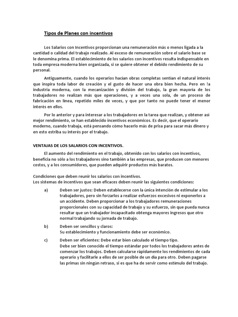 Tipos de Planes Con Incentivos | PDF | Salario | Motivación