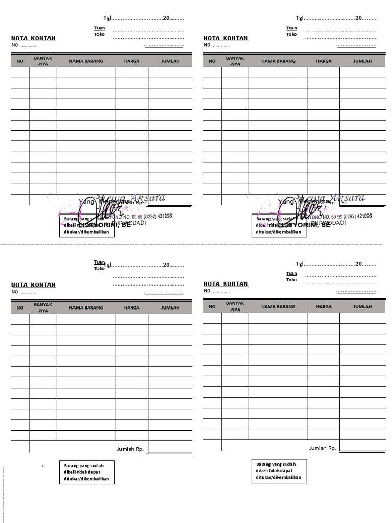 Template Nota Kosong Berstempel | PDF