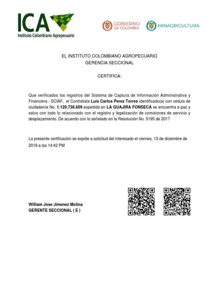 PazySalvoViaticos13 - 12 - 2019 (1) Scaif PDF | PDF