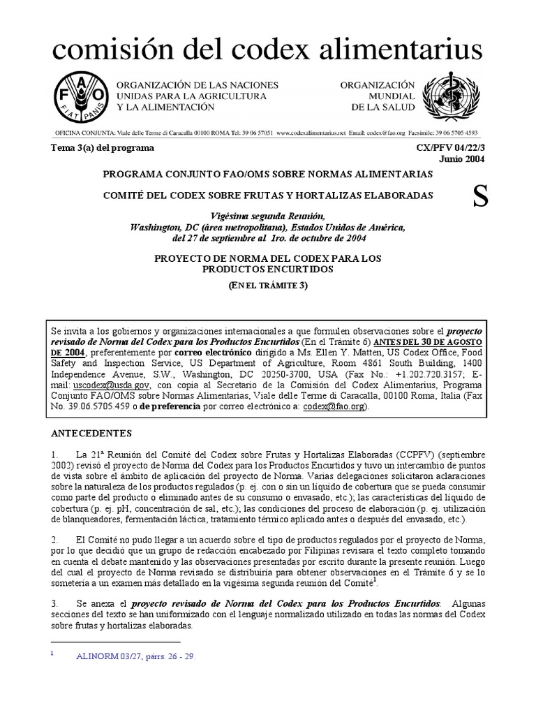 Norma Codex para Productos Encurtidos | PDF | Sustituto de azúcar ...