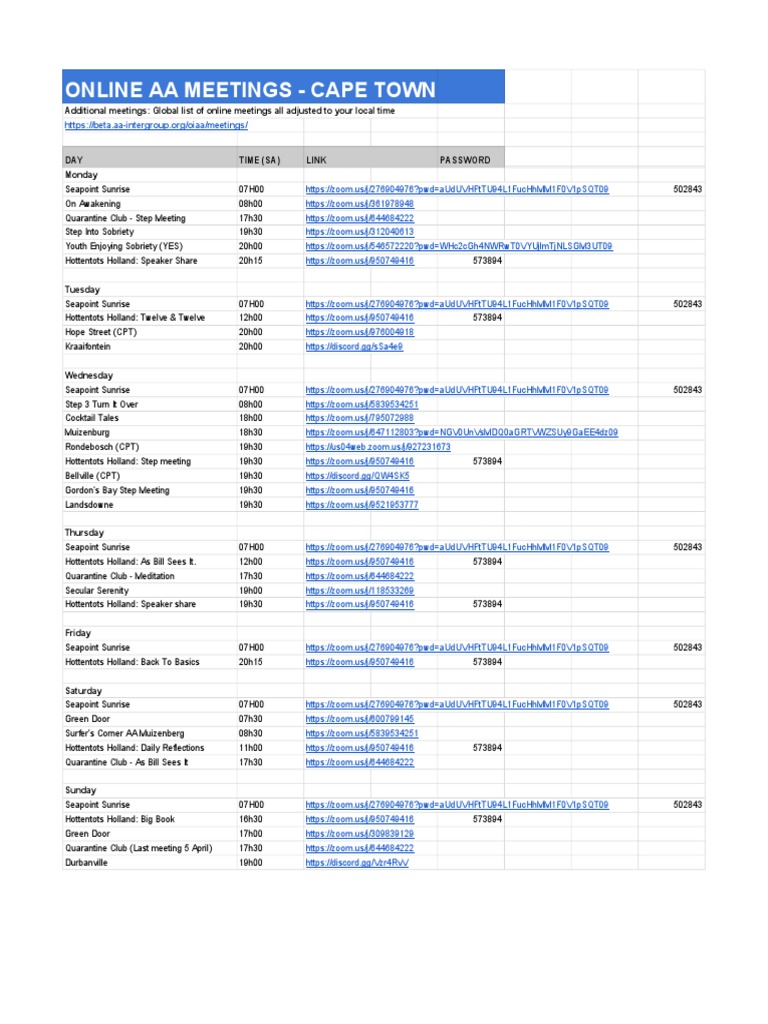 Online Aa Meetings - Sa + Beyond | PDF