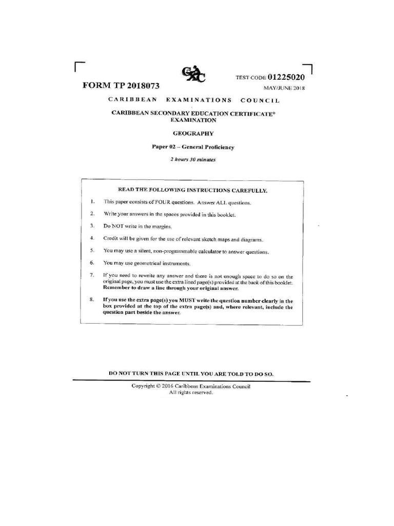CSEC (CXC) Geography P2 June 2018 | PDF