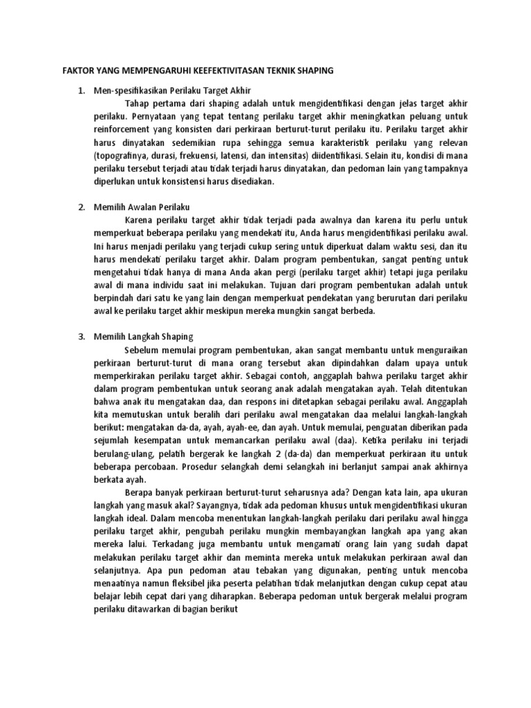 Faktor Yang Mempengaruhi Keefektivitasan Teknik Shaping | PDF