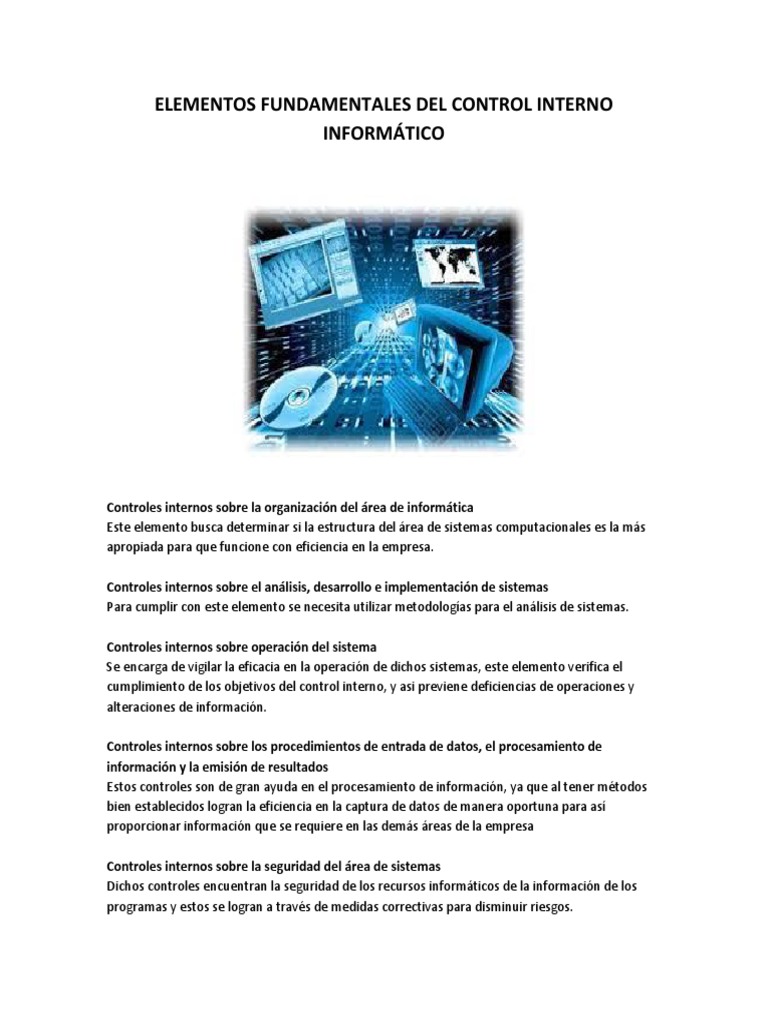 Elementos Fundamentales Del Control Interno Informático | PDF