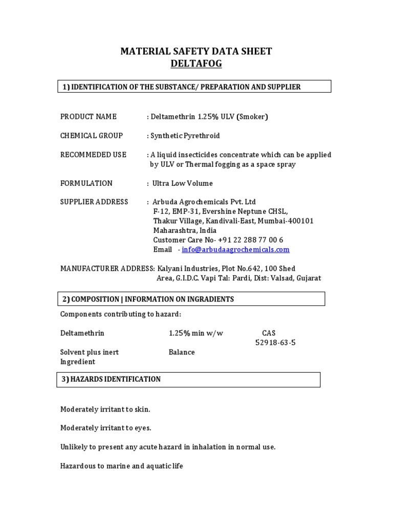 Deltafog MSDS PDF | PDF | Toxicity | Safety