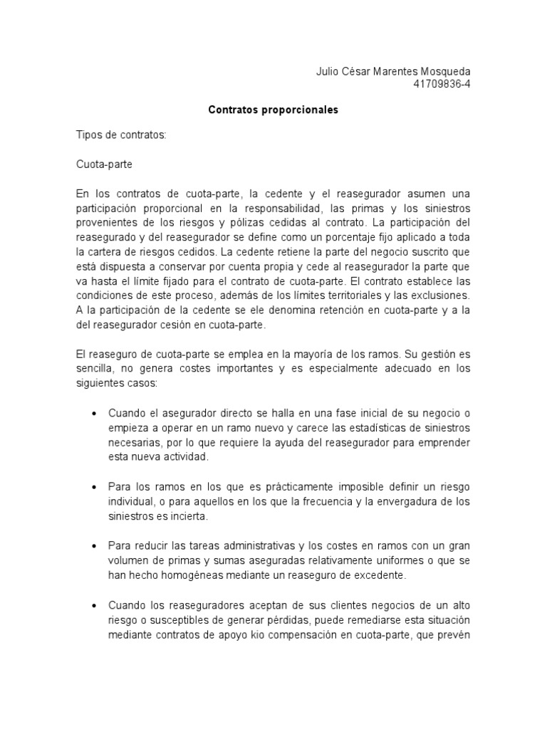 Contratos Proporcionales | PDF | Reaseguro | Business