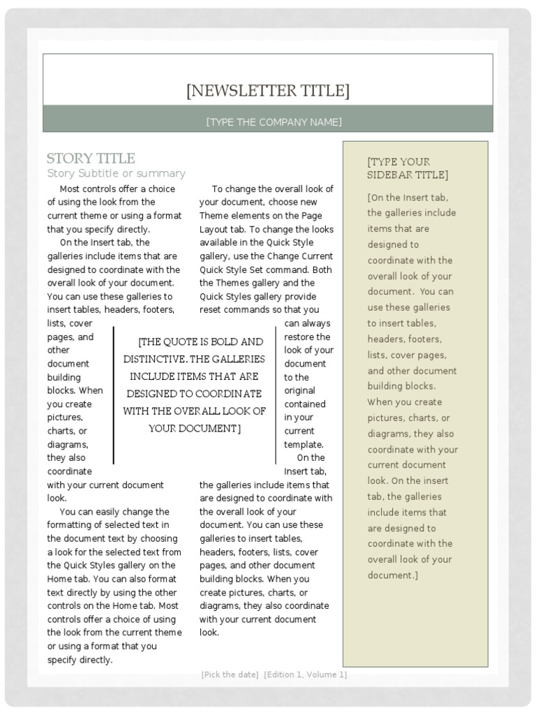Newsletter Title | Download Free PDF | Page Layout | Text
