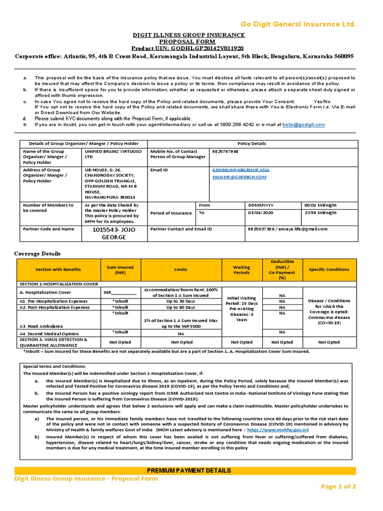 Employer-Employee Proposal Form PDF | PDF | Underwriting | Insurance