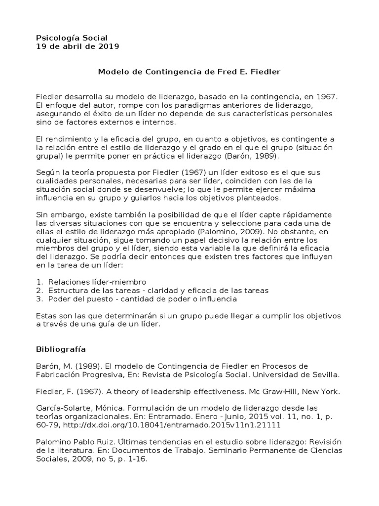 Modelo de Contingencia de Fiedler | PDF