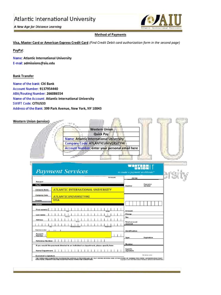 Methods of Payment - AIU PDF | PDF