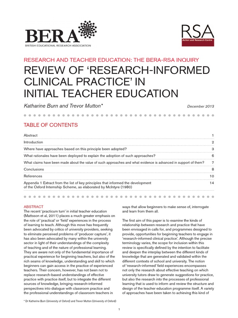 BERA Paper 4 Research Informed Clinical Practice | PDF | Teacher ...