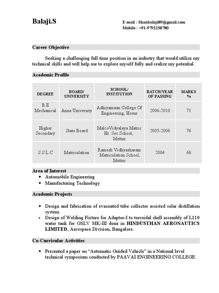 Balaji Resume | PDF | Engineering | Science And Technology