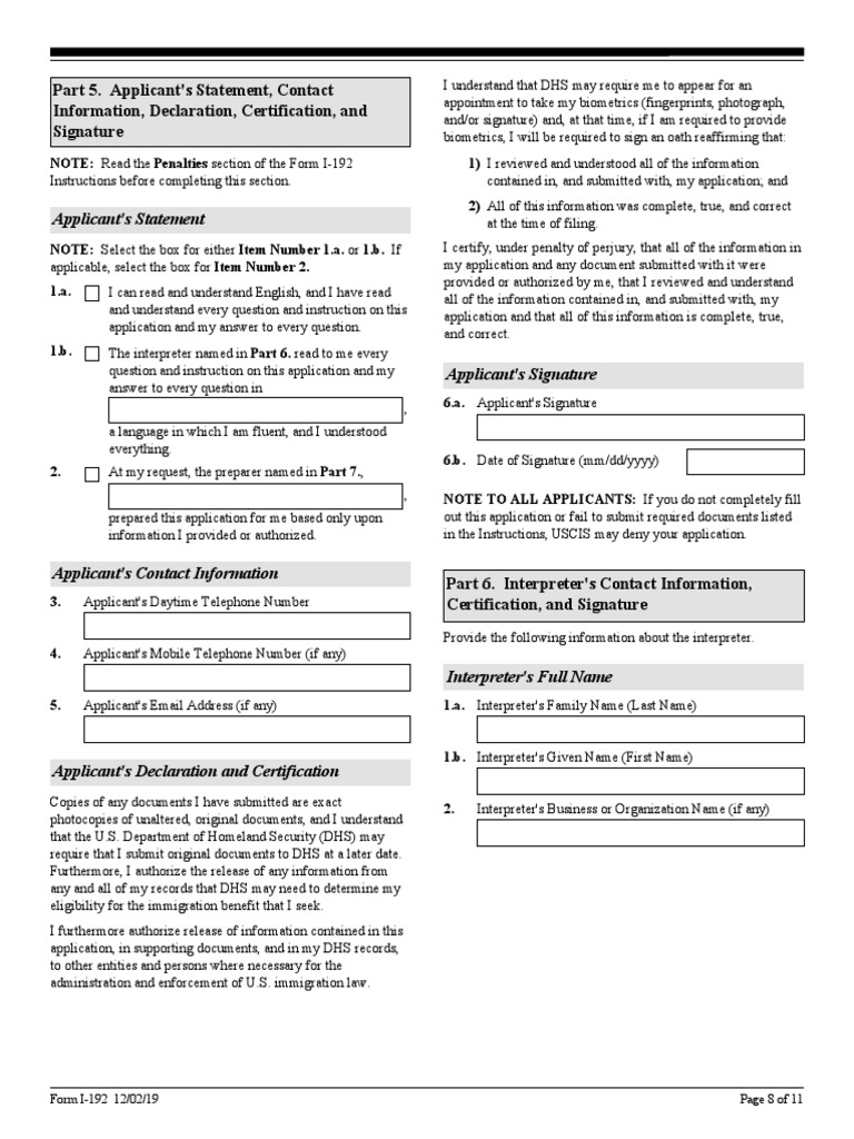 Form I-192 Signature Page | PDF | United States Department Of Homeland ...