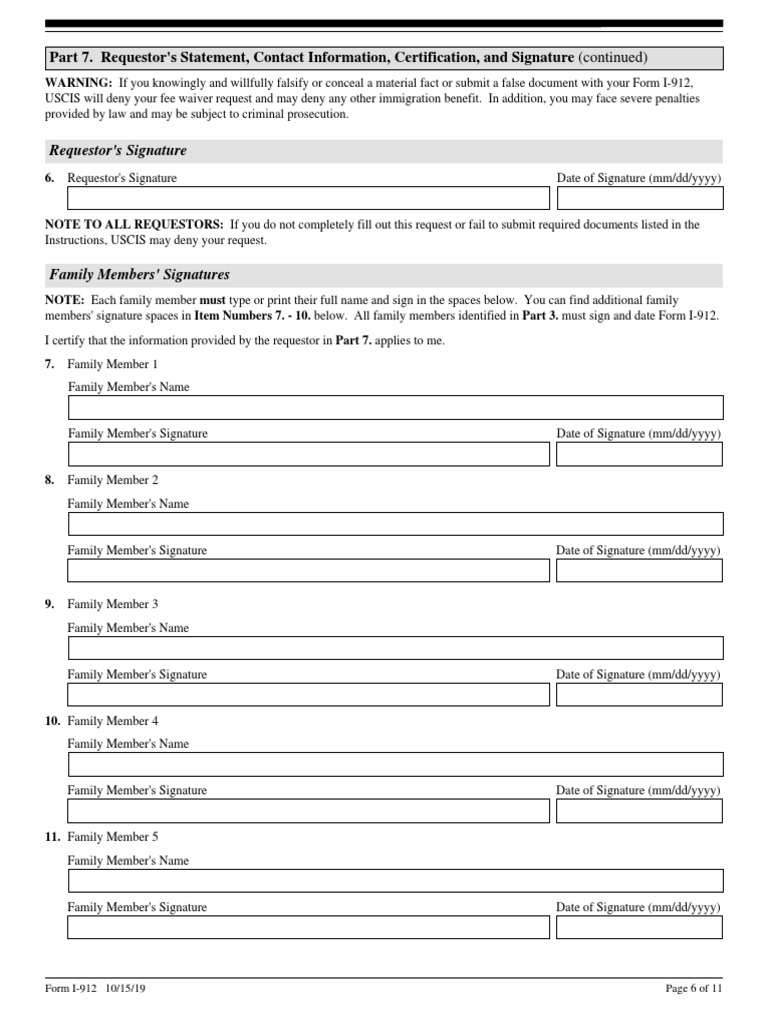 I-912 Fee Waiver Form Instructions | PDF