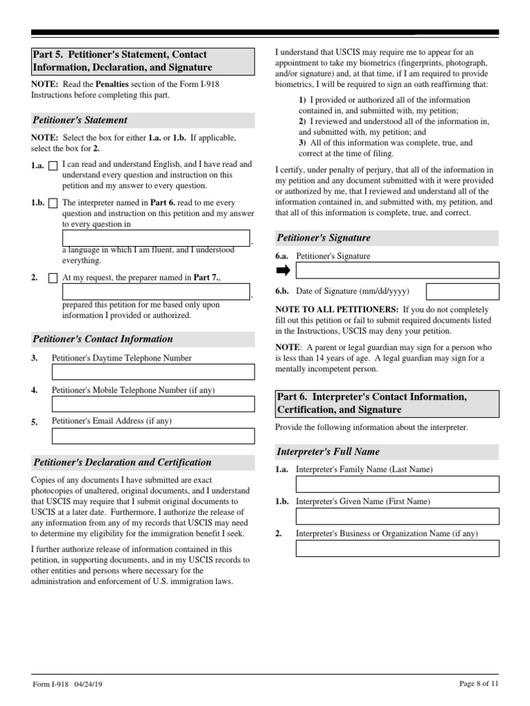 Form I-918 Signature Page | PDF | Language Interpretation | Government ...