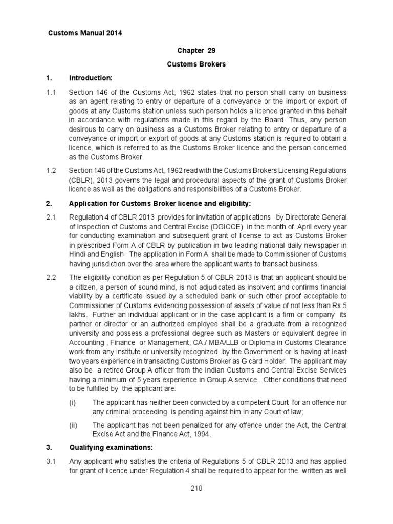 What Customs Manual Says About CHA | PDF | Customs | License
