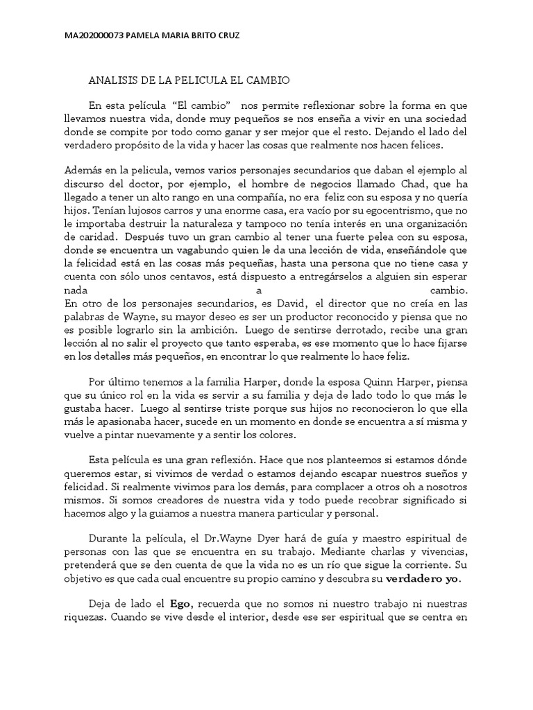 Analisis de La Pelicula El Cambio | PDF | Felicidad