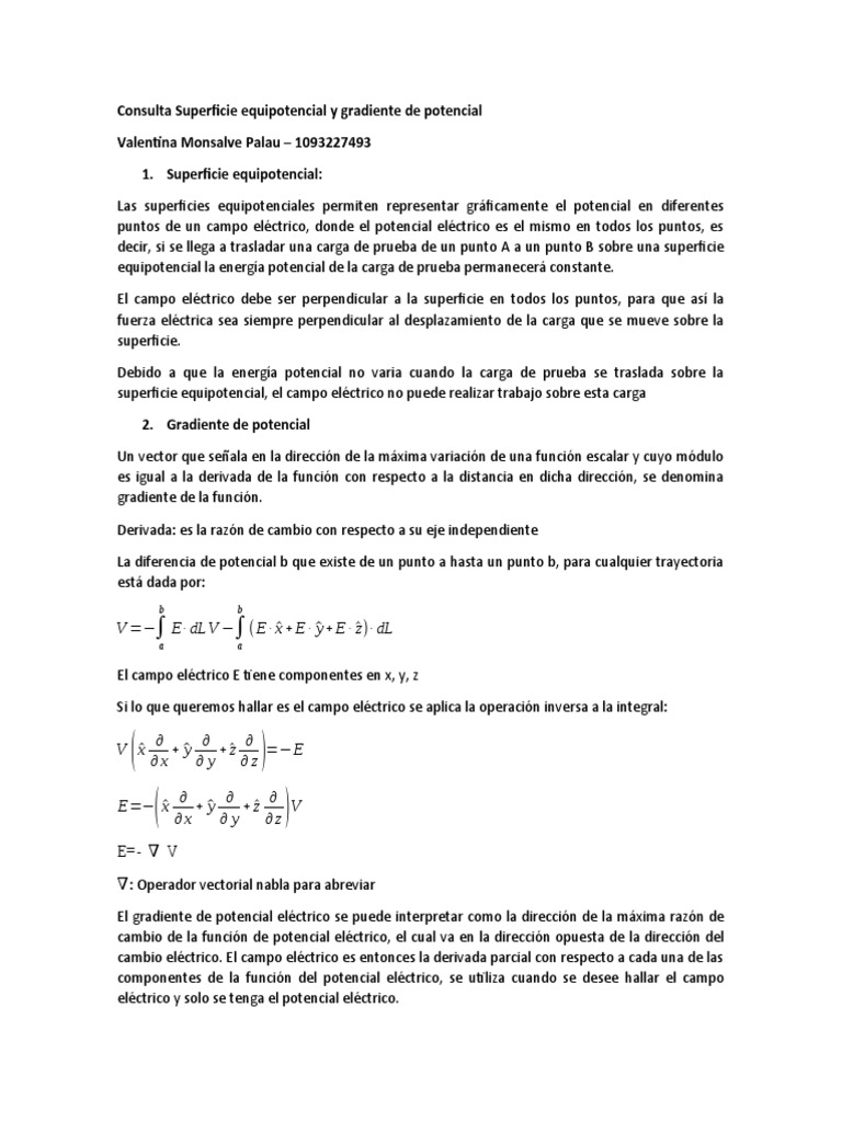 Conceptos clave sobre superficies equipotenciales y gradiente de ...