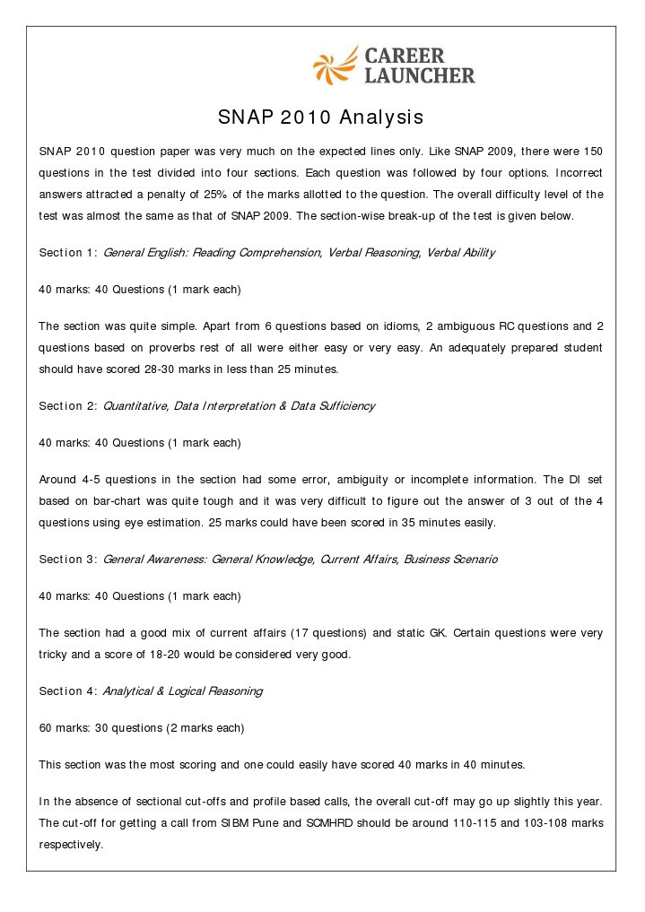 SNAP 2010 Analysis | PDF