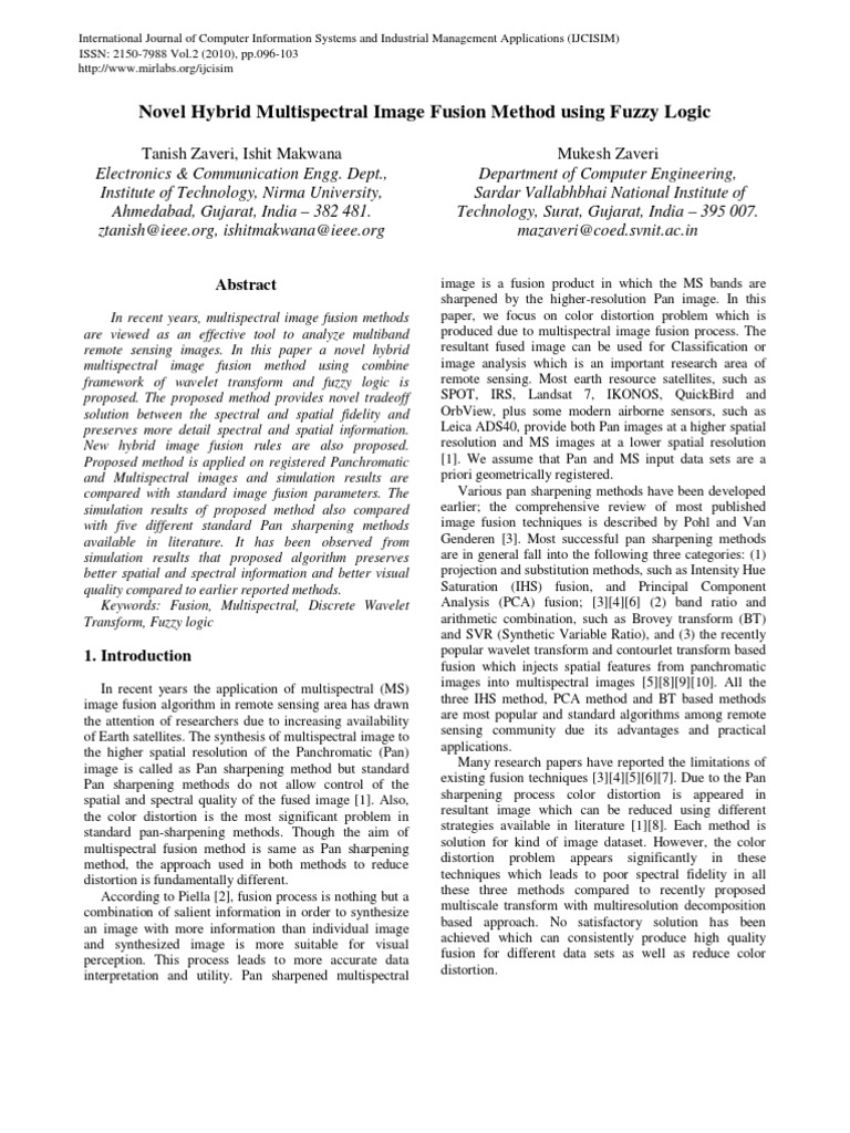Novel Hybrid Multispectral Image Fusion Method Using Fuzzy Logic - IJCISIM - Vol2 - Paper10 ...