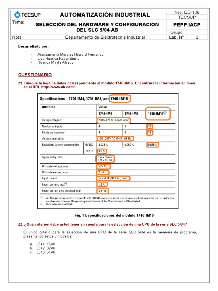 Selección y Configuración del SLC 5/04 | PDF | Controlador lógico ...