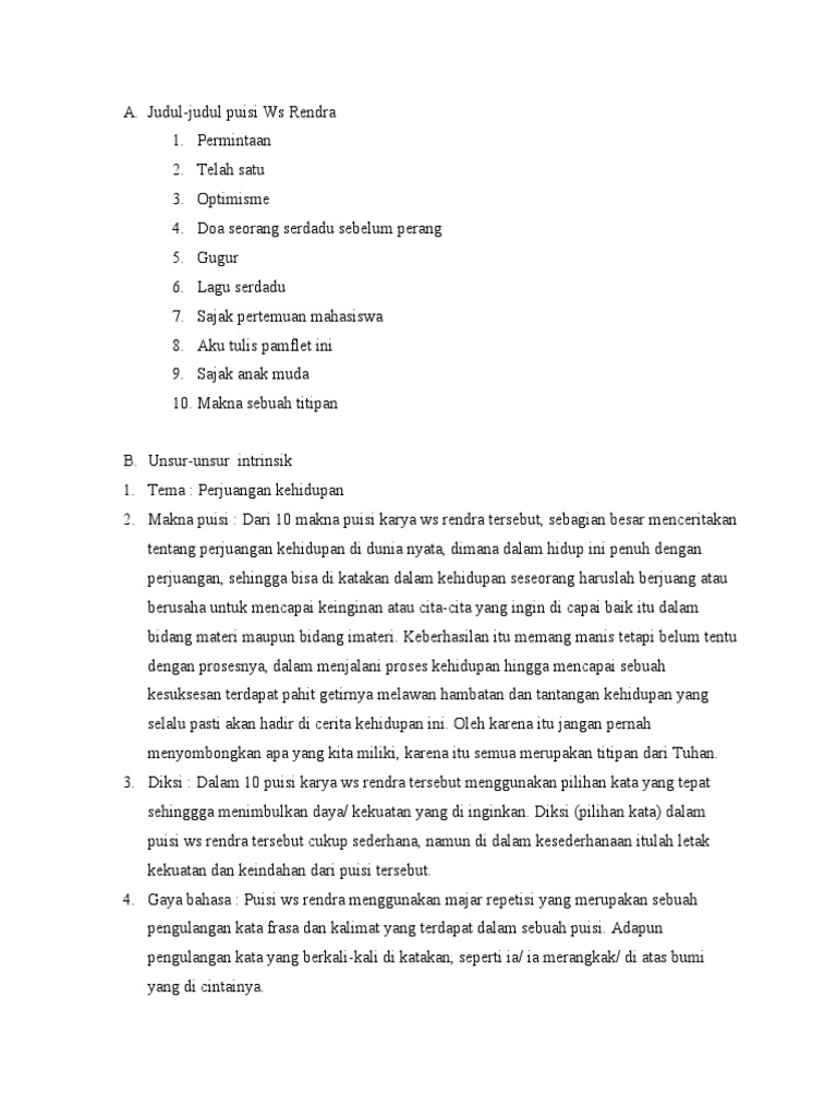 Analisis Puisi Karya WS Rendra Kelompok Ova Anggragita | PDF