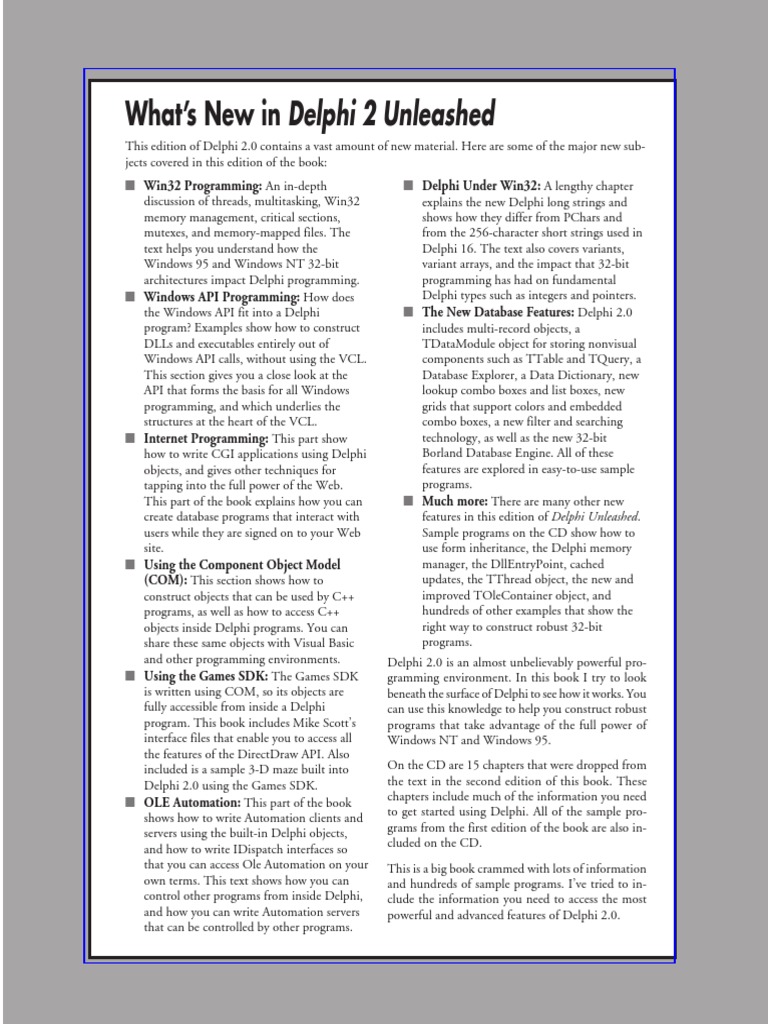 DELPHI 2 Unleashed PDF | PDF | Pointer (Computer Programming) | Component Object Model