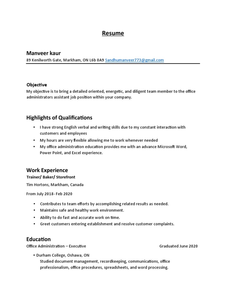 Resume: Manveer Kaur | PDF